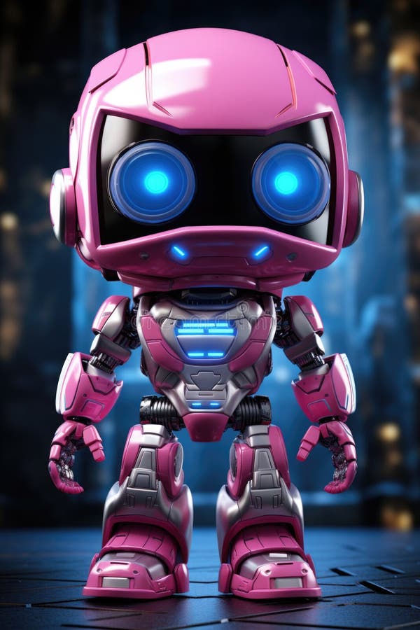 A Pink Robot with Blue Eyes Standing on a Black Surface. Generative AI ...