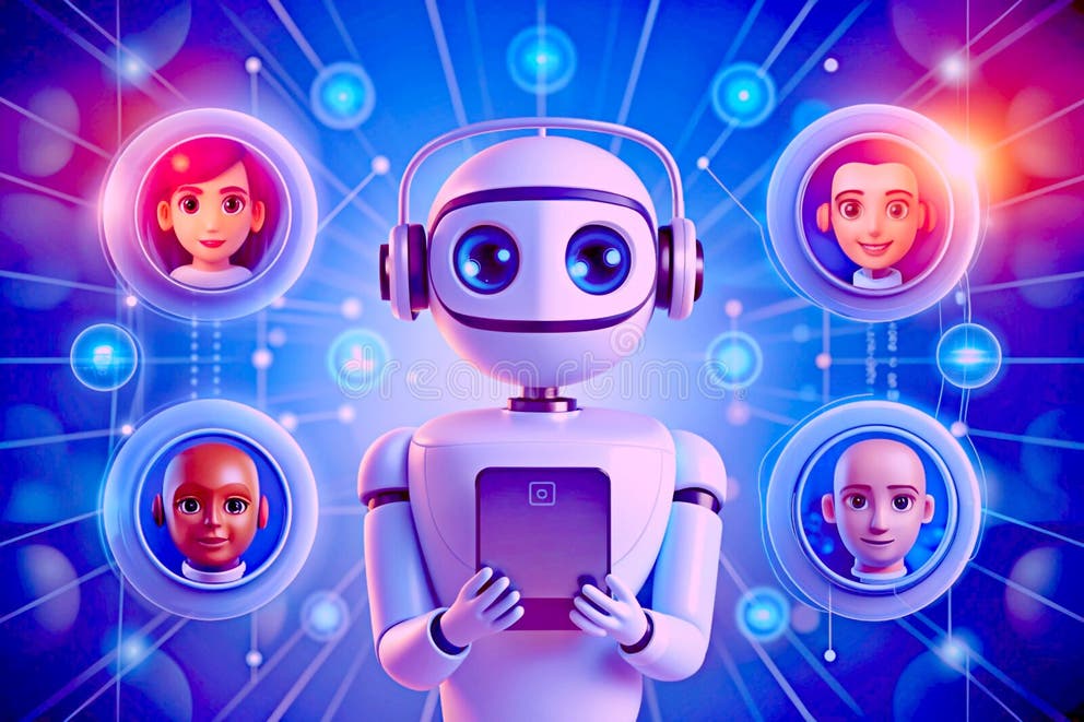 Pink Robot.Chat GPT Open AI.Using Chatting Artificial Intelligence Chat Bot Stock Illustration ...