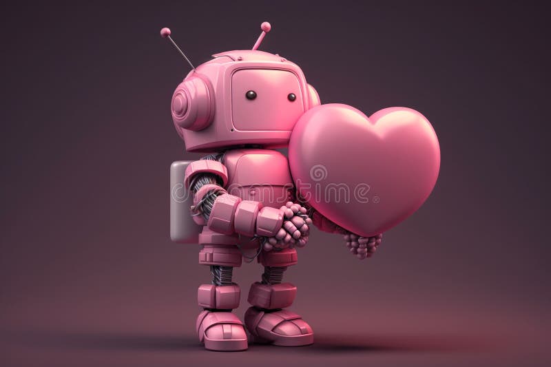 Pink Robot with Heart Greeting Card Illustration Generative AI Stock ...