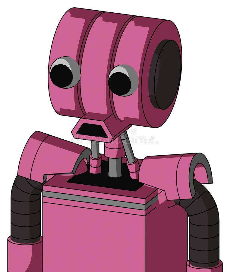 Pink Robot with Cylinder Head and Teeth Mouth and Visor Eye and Three ...