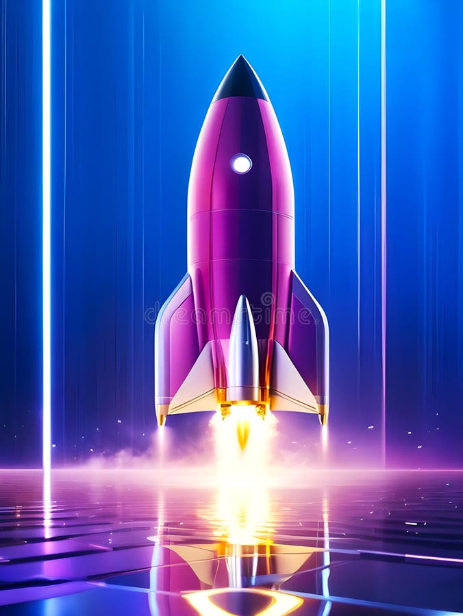 Pink Rocket Launch from a Glass Surface Stock Illustration ...
