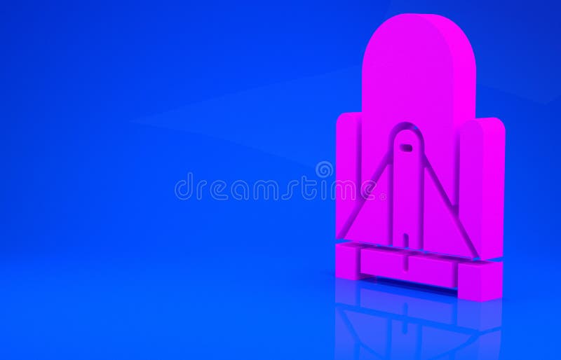 Pink Rocket Launch From The Spaceport Icon Isolated On Blue Background ...