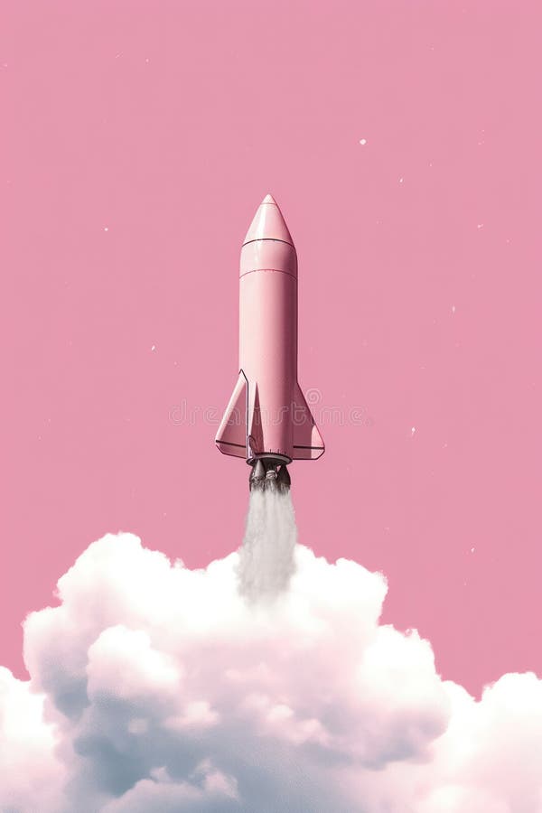 Pink Rocket Ship Blasting Off into a Pink Sky. Generative AI Stock ...