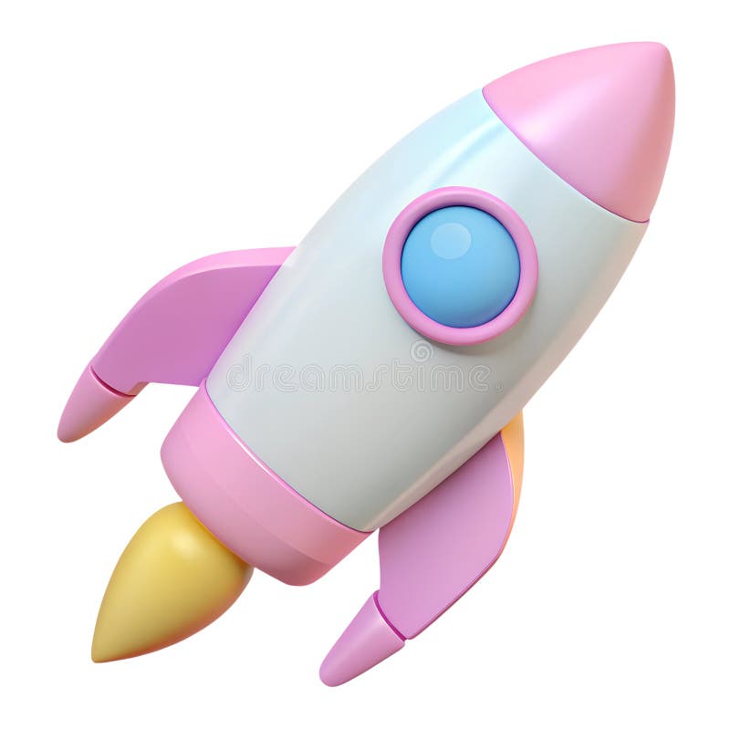 Pink Rocket Space Ship, Isolated on White. 3D Rendering Stock Image ...