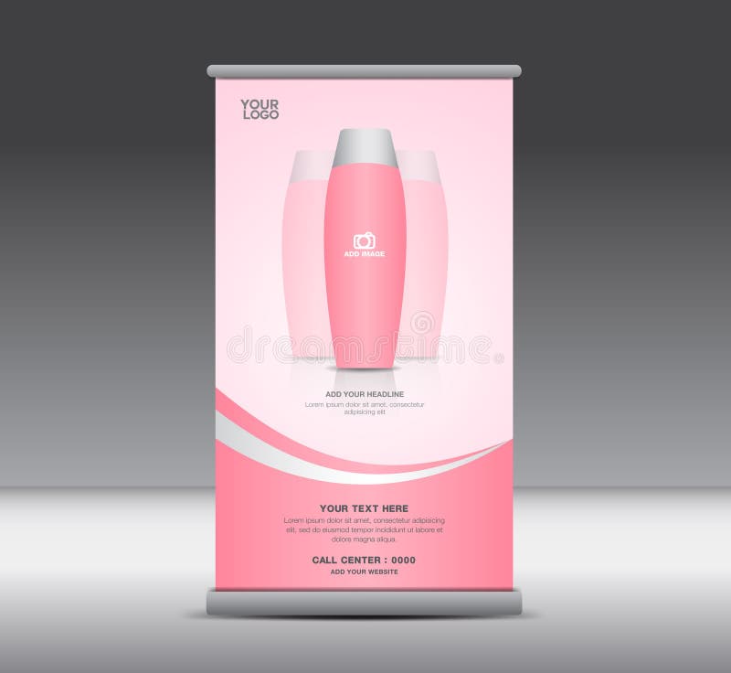 Pink Roll Up Banner Display Poster Layout Ads Cosmetics Template Stock ...
