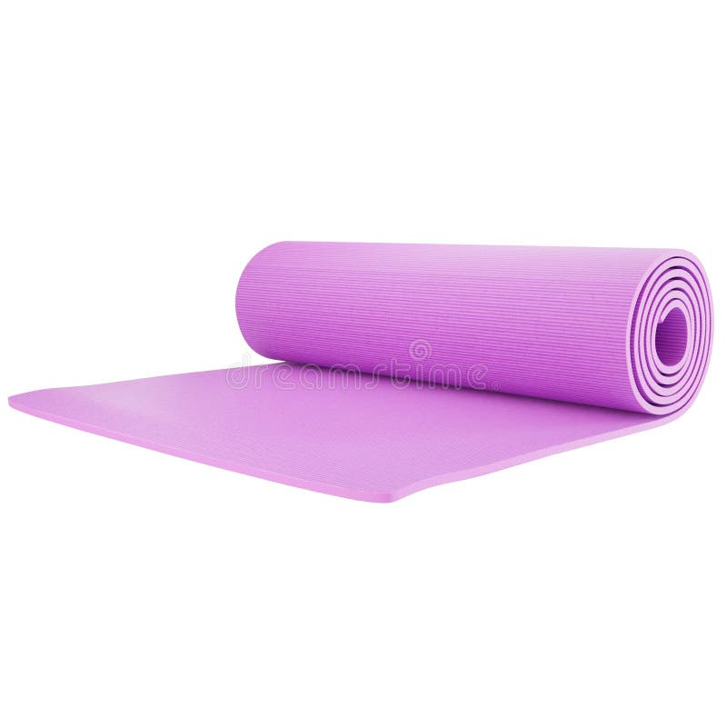 Pink Rolled Yoga Mat Isolated on White Background. Realistic 3D Render ...