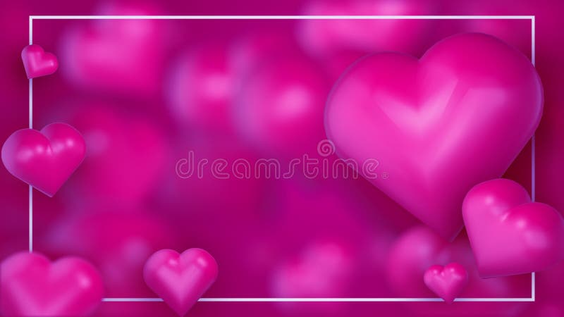 Pink Romantic Animation of 3D Hearts with a Rectangular Frame. Festive ...