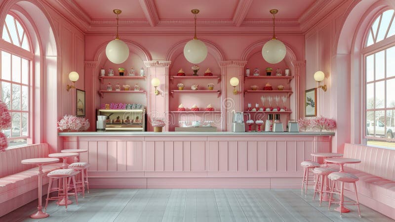 Pink Room with Bar and Stools Stock Photo - Image of cocktail ...