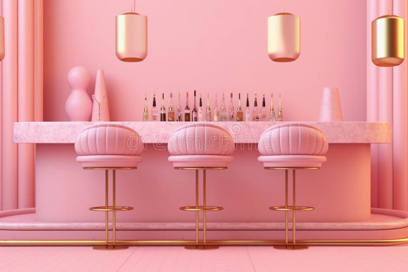 A Pink Room with a Bar with a Pink Wall and a Bar with a Pink Wall ...