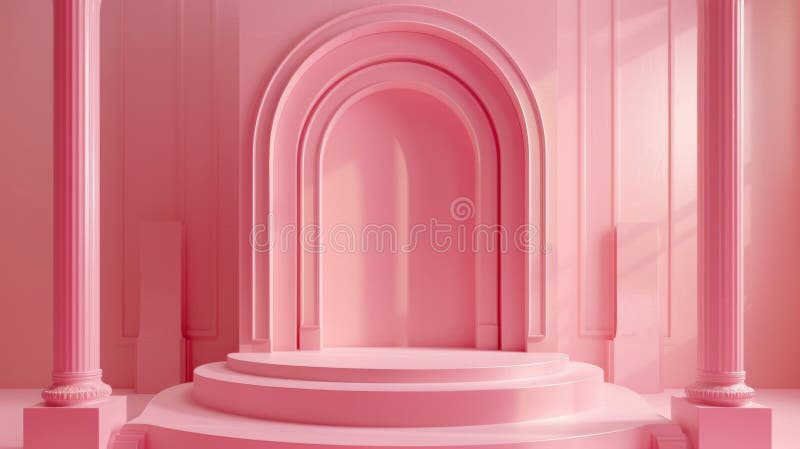 Pink Room with Columns and Staircase Stock Image - Image of ...