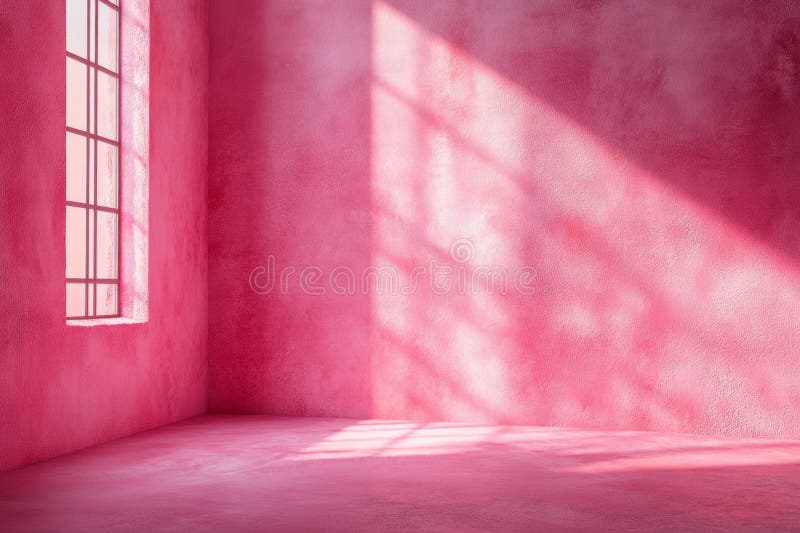 Pink Room Corner with Window and Sunlight Creating Frame Shadow on the ...