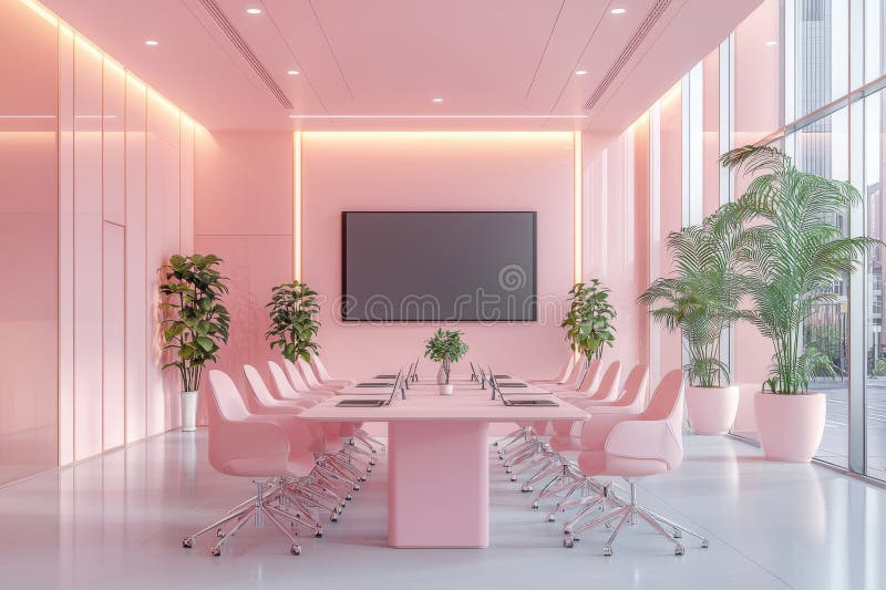 A Pink Room with a Large Pink Table and Pink Chairs Stock Image - Image ...