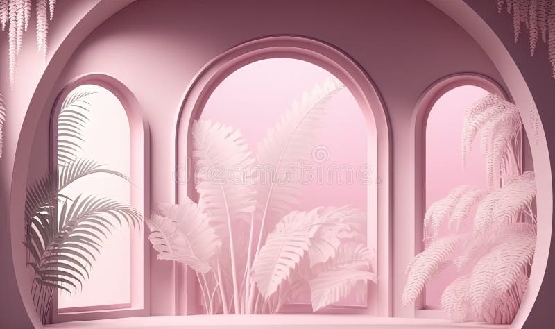 A Pink Room with a Plant in the Center of the Room Stock Illustration ...