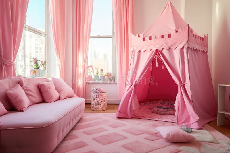 Pink Room with a Princess Castle Play Tent Stock Image - Image of area ...