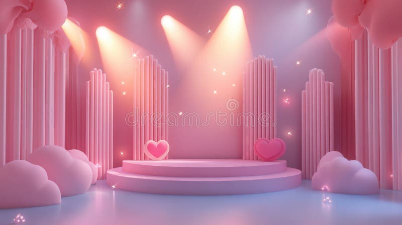 A Pink Room with a Pink Stage with Two Pink Hearts on it Stock Image ...
