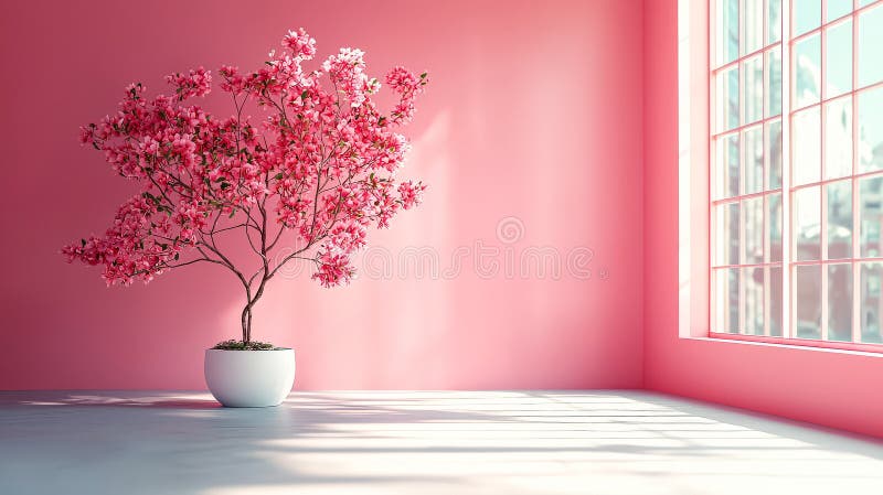 Pink Room with a Pink Wall and Pink Flowers. Stock Image - Image of ...