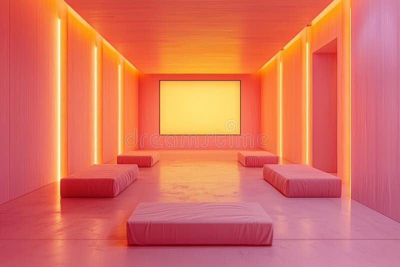 A Pink Room with a Yellow Wall and a White Wall Stock Image - Image of ...