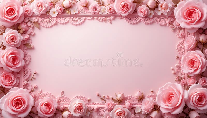 Pink Rose Border Frame with Lace Edges and Blank Space Stock ...