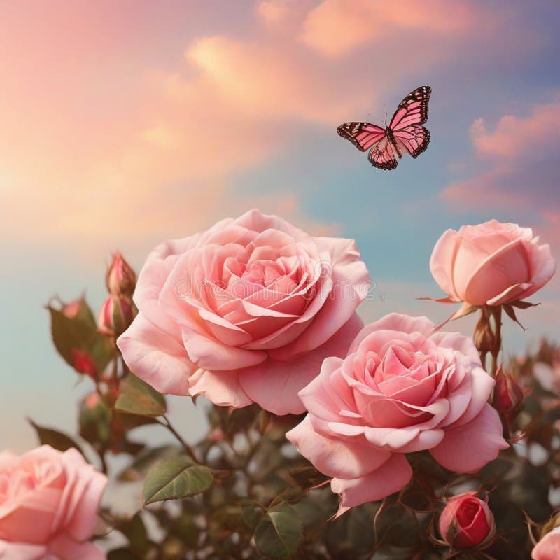 Pink rose and butterfly stock illustration. Illustration of spring ...