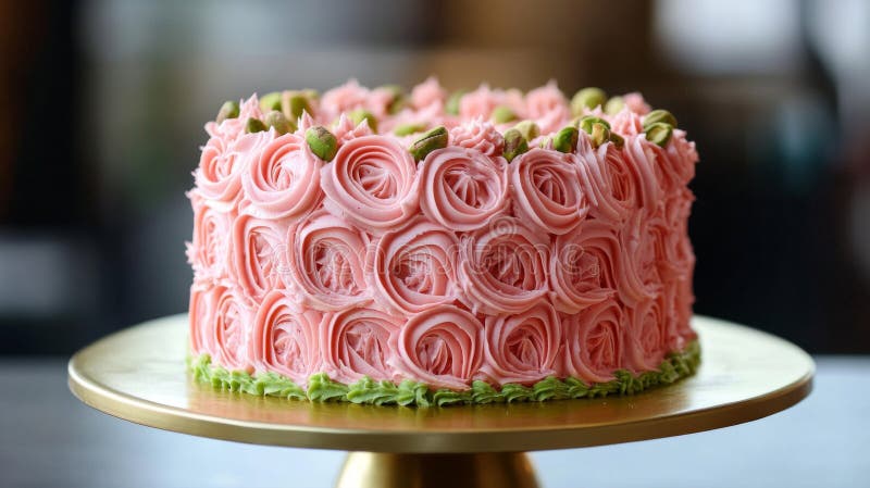 Pink Rose Cake with Whipped Cream Frosting Stock Illustration - Illustration of cake, sweet ...