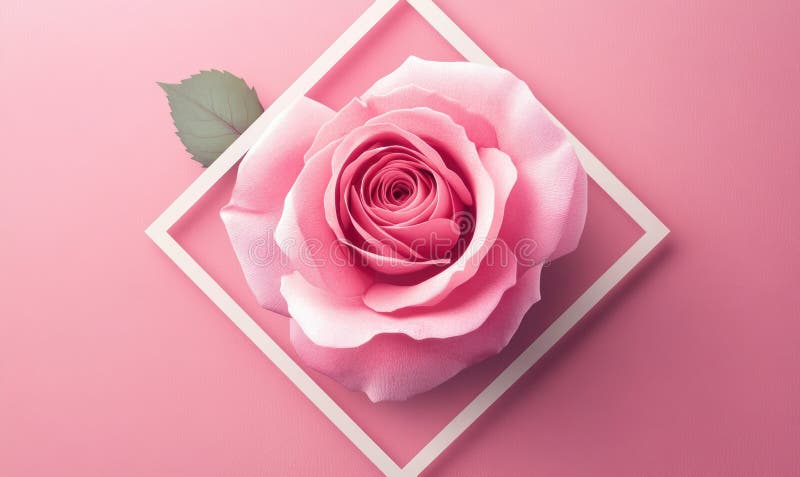 A Pink Rose is in the Center of a White Square Stock Image - Image of ...