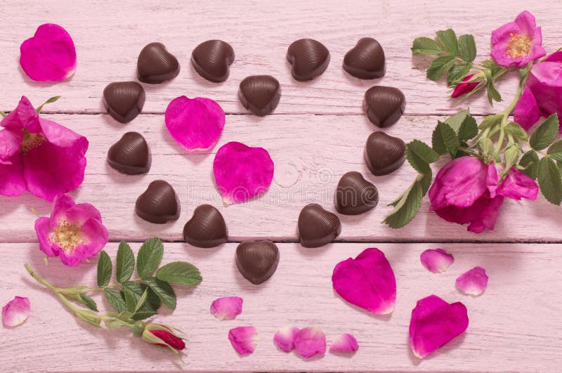 Pink rose and chocolate stock photo. Image of decorated - 84100662