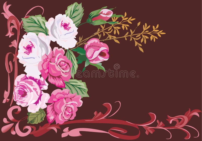 Pink rose corner pattern stock illustration. Illustration of green ...