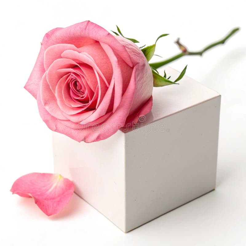 Pink rose on a cube stock illustration. Illustration of contemporary ...