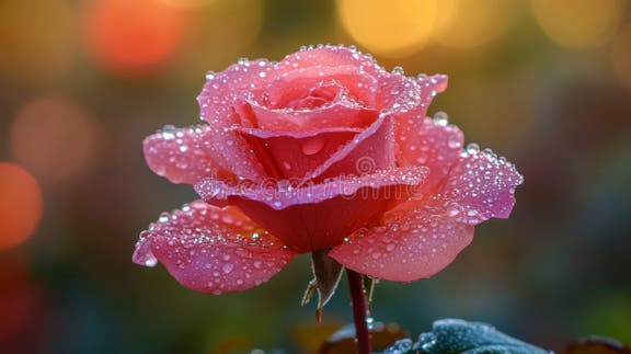 Pink Rose with Dew Drops in Soft Light Stock Illustration ...