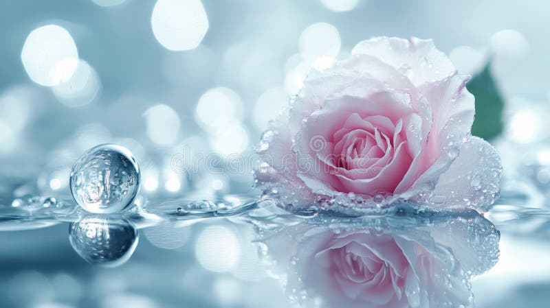 Pink Rose Floating in Water with Glass Orb Stock Illustration ...