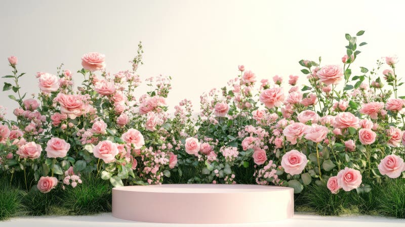 Pink Rose Floral Arrangement on Stage with Soft Background Stock ...