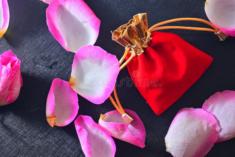 Pink Rose Flower Red Golden Gift Pocket Stock Image - Image of details ...