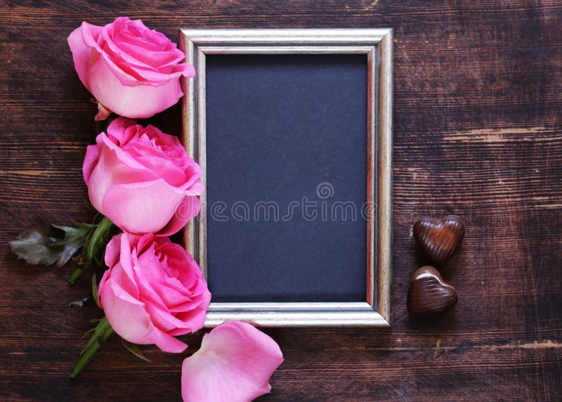 Pink Rose Flowers, Frame for Text for Valentines Holiday Stock Image ...