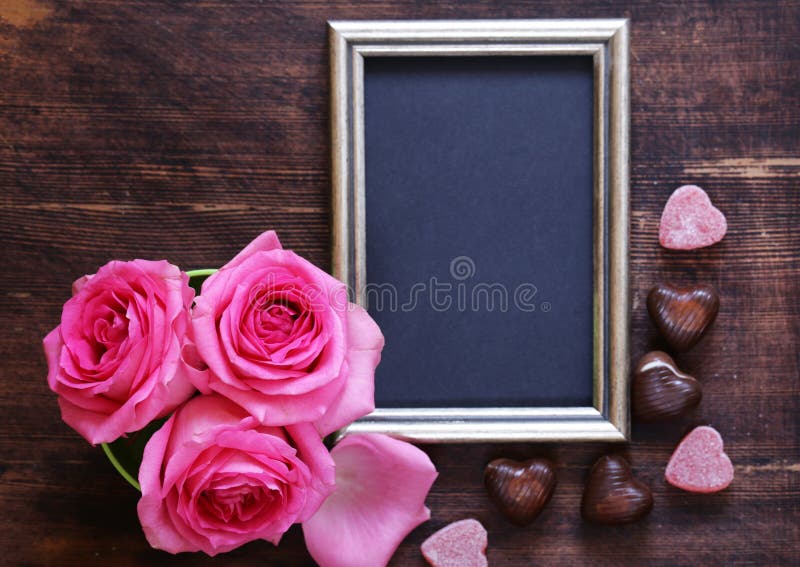 Pink Rose Flowers, Frame for Text for Valentines Holiday Stock Image ...
