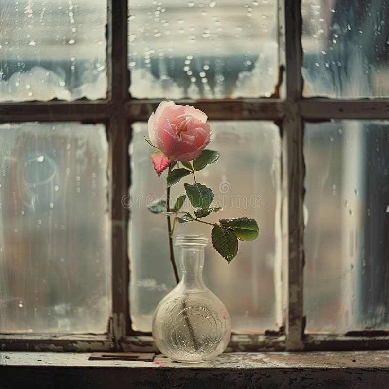 Pink Rose Glass Vase Rainy Window Stock Photos - Free & Royalty-Free ...