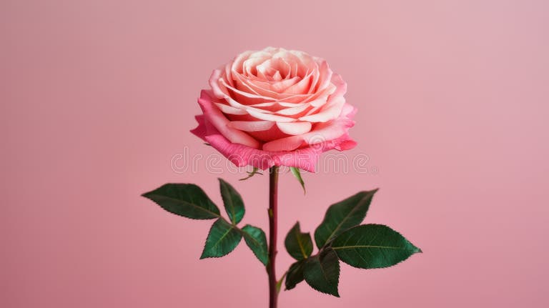 Pink Rose with a Green Stem Stock Illustration - Illustration of floral ...