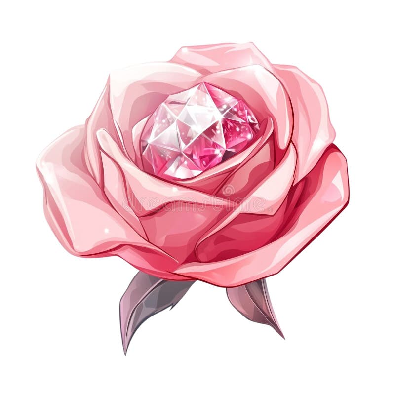 Pink Rose Holding a Sparkling Gemstone a Romantic Treasure Stock Image ...