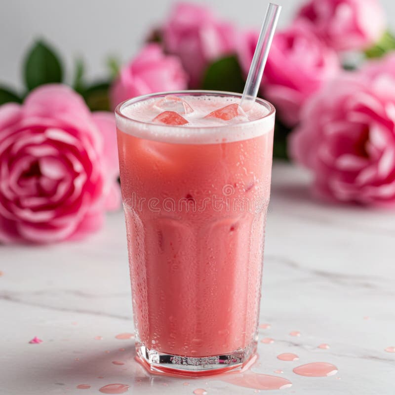 Pink Rose Iced Beverage in Frosted Glass Stock Illustration ...