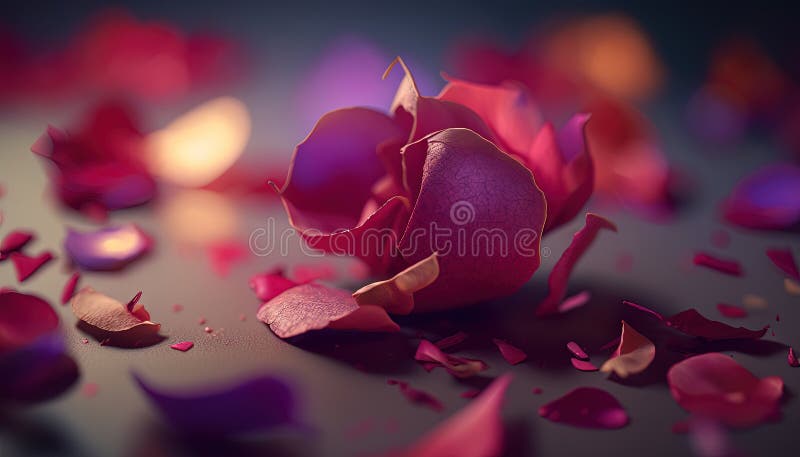 A Pink Rose that is Laying Down on the Ground with Petals Scattered ...