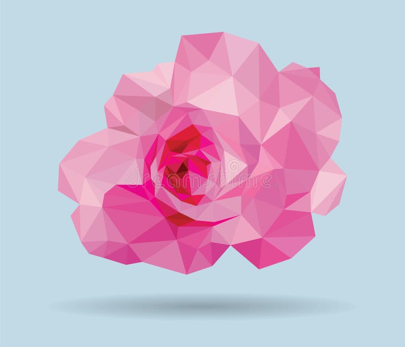 Pink Rose Low Polygon Vector on Blue Background Stock Vector ...