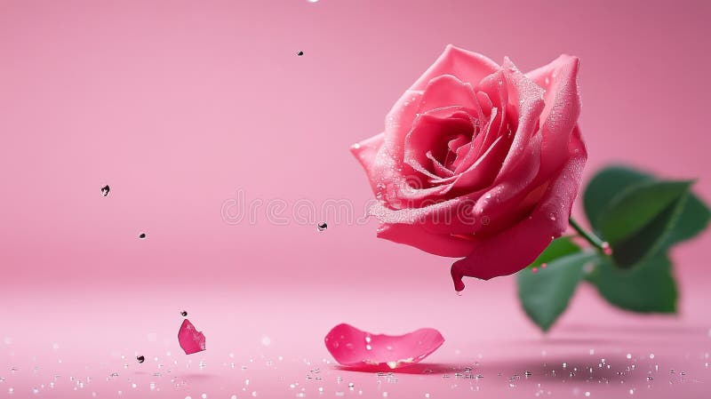Pink Rose in Motion Delicate Pink Rose Falling Petals Water Droplets ...