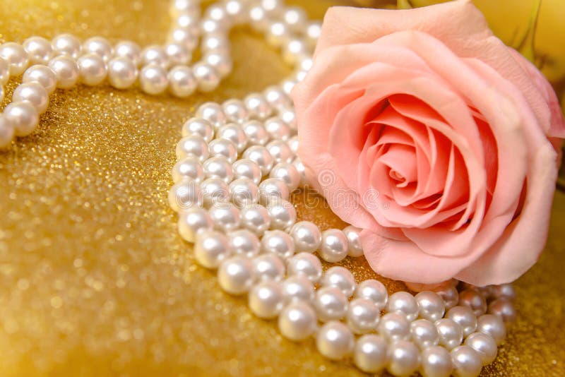 Pink Rose and Pearl Necklace Stock Image - Image of gift, pearl: 367407743