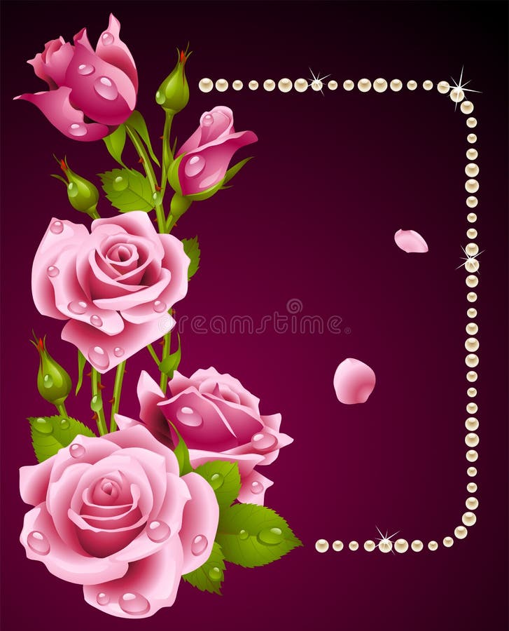 Hqert Pink Rose and Pearls Frame Stock Illustration - Illustration of ...