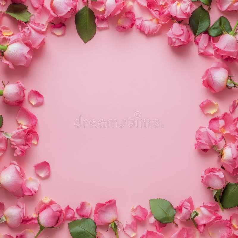 Pink Rose Petals Arranged on Pink Background for Creative Design Layout ...