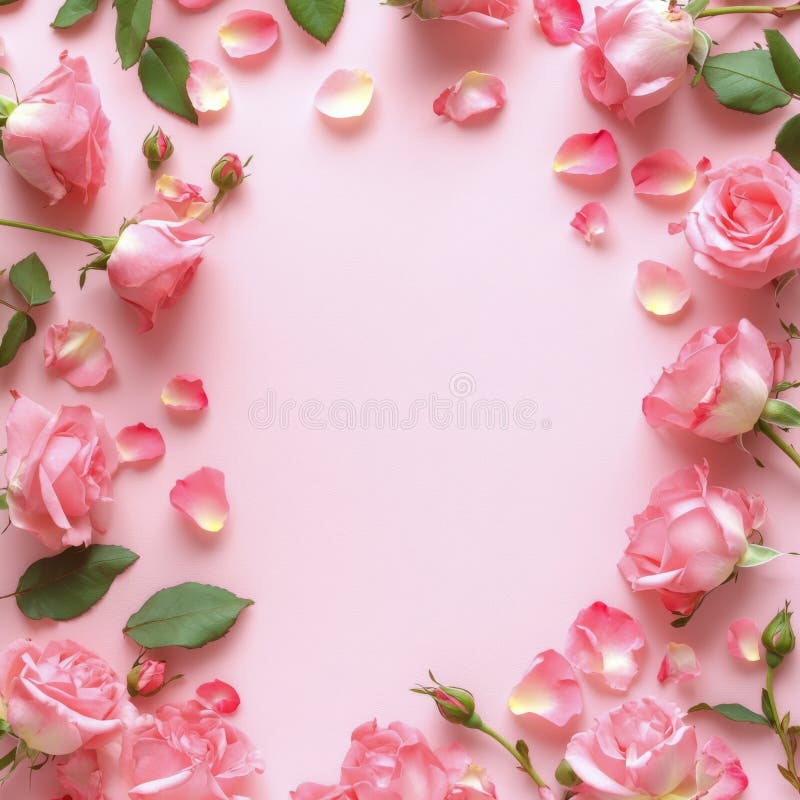 Pink Rose Petals Arranged on Pink Background for Creative Design Layout ...