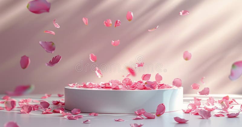 Pink Rose Petals Falling on White Platform Stock Photo - Image of soft ...
