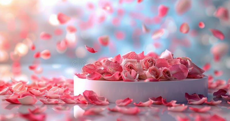 Pink Rose Petals Falling on White Platform Stock Photo - Image of ...
