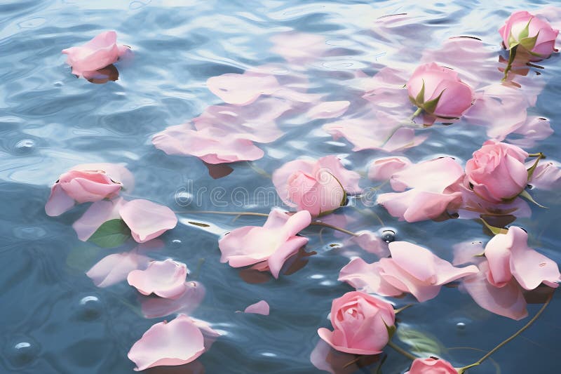 Pink Rose Petals Floating on the Surface of Swimming Pool in Hotel - Ai ...