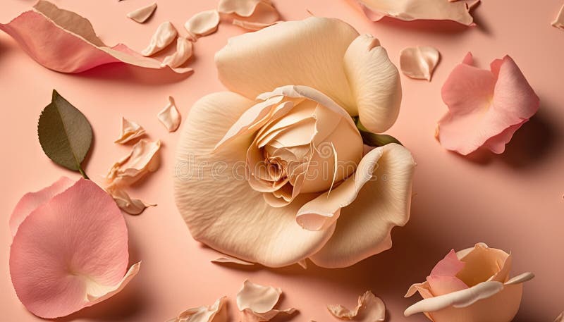 A Pink Rose Surrounded by Petals on a Pink Background with Petals ...