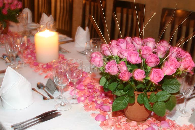 Pink rose table setting stock image. Image of floral, bridal - 168051